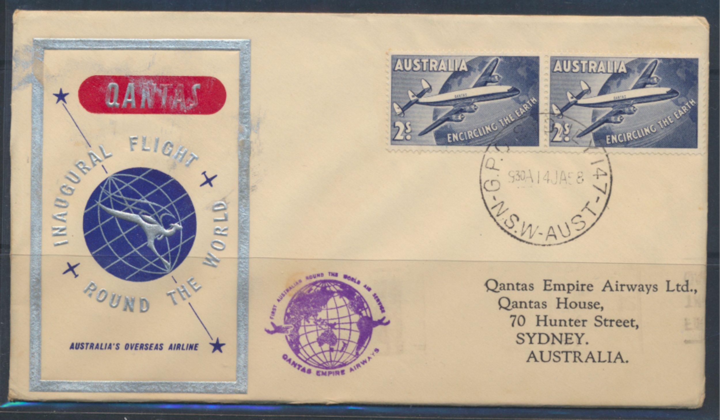 Australia Qantas Flight Cover 1958 Round the World Aircraft - see ...