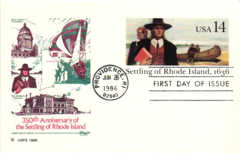 #UX112 Settling of Rhode Island Post Card – Artmaster Cachet | United ...