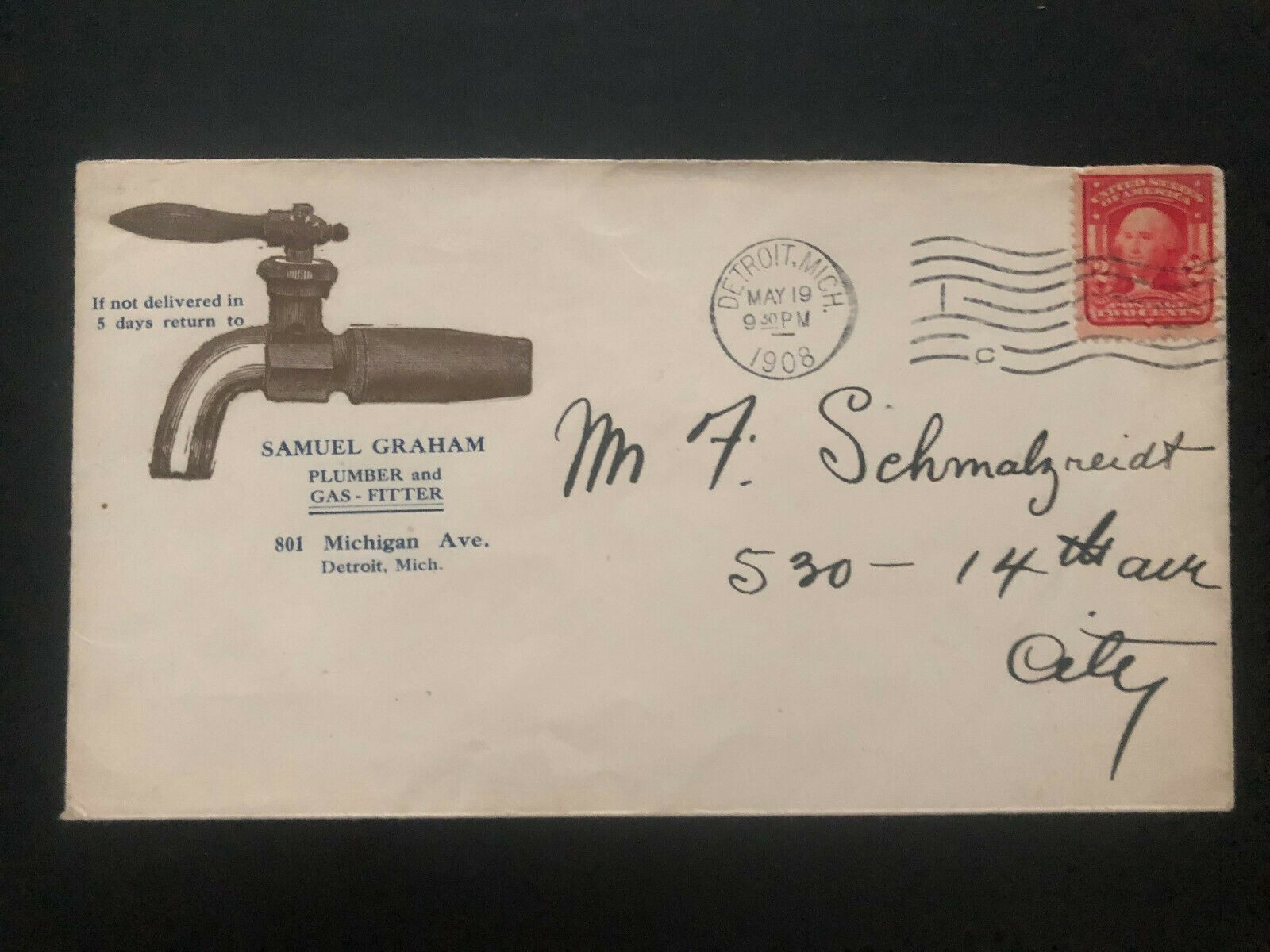 1908 Detroit Mi usa Advertisng Cover Graham Plumber & gas fitter ...