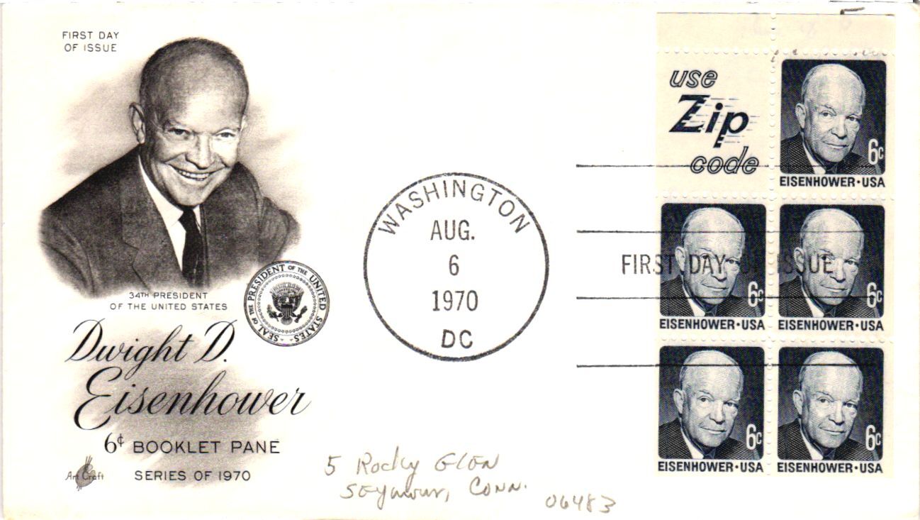 #1393b Dwight D. Eisenhower Booklet Pane – Artcraft Cachet | United ...