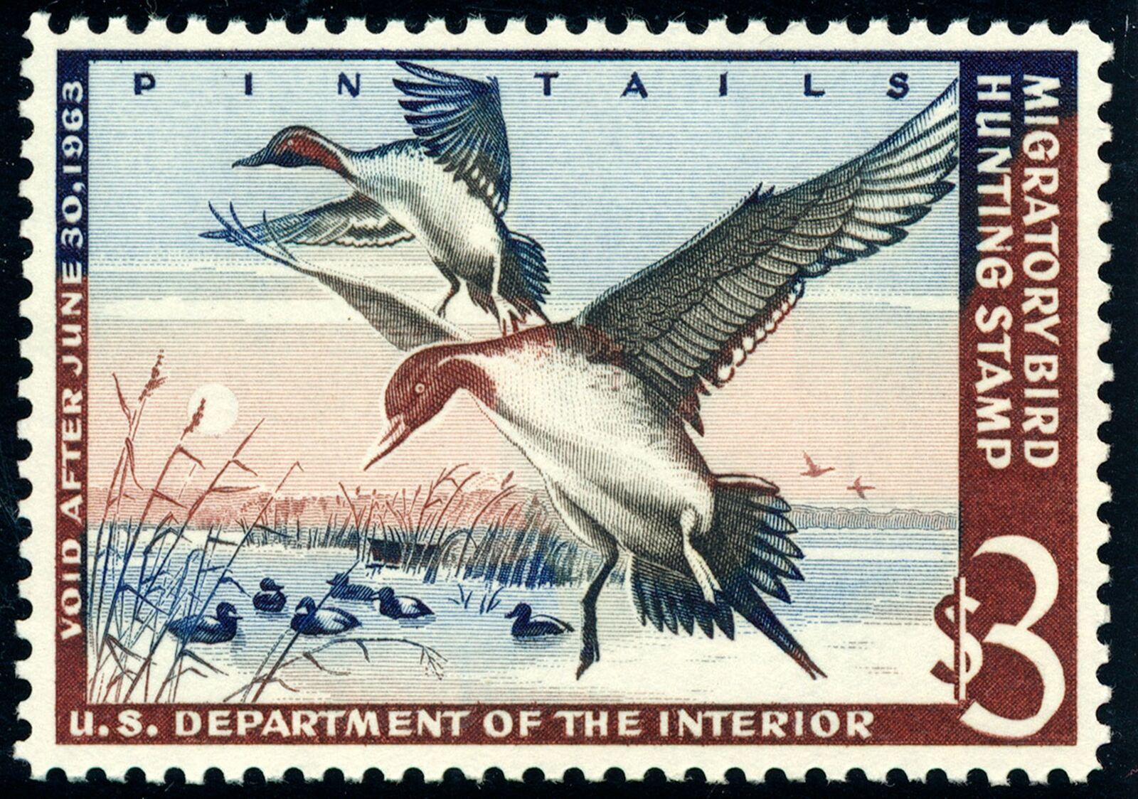 US RW29 $3 1962 Hunting Permit Stamp Pintail Drakes Landing VF NH ...