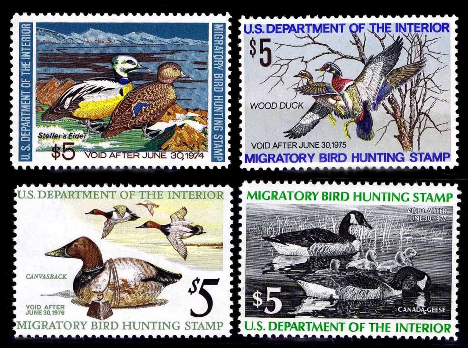 1973-76 MINT FEDERAL DUCK STAMPS RW 40 - RW43 - OGNH - VF - CV$74.50 ...
