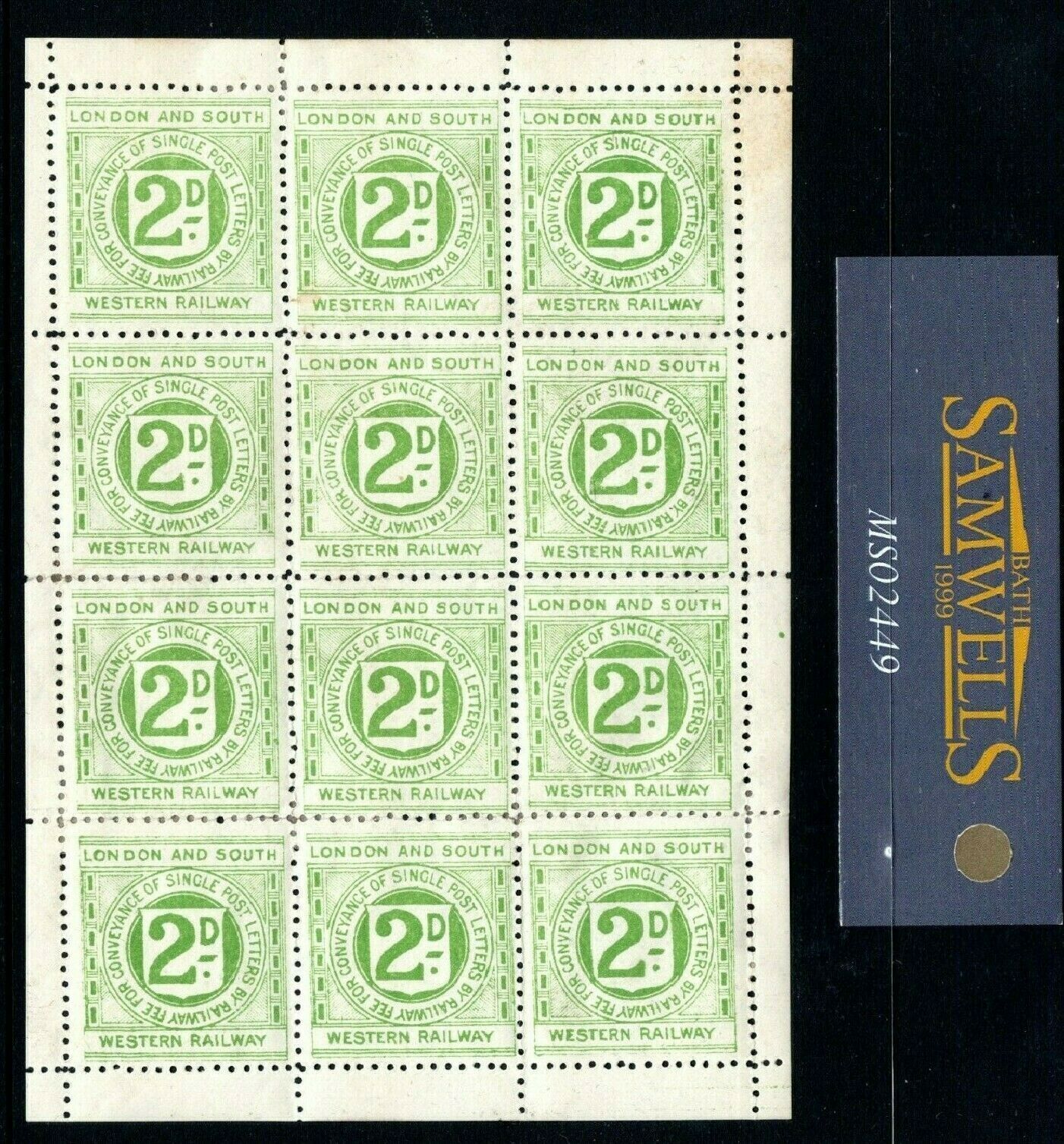 GB RAILWAY LSWR 2d Bright Green #19 Letter Stamp 1899 Variety SHEET ...