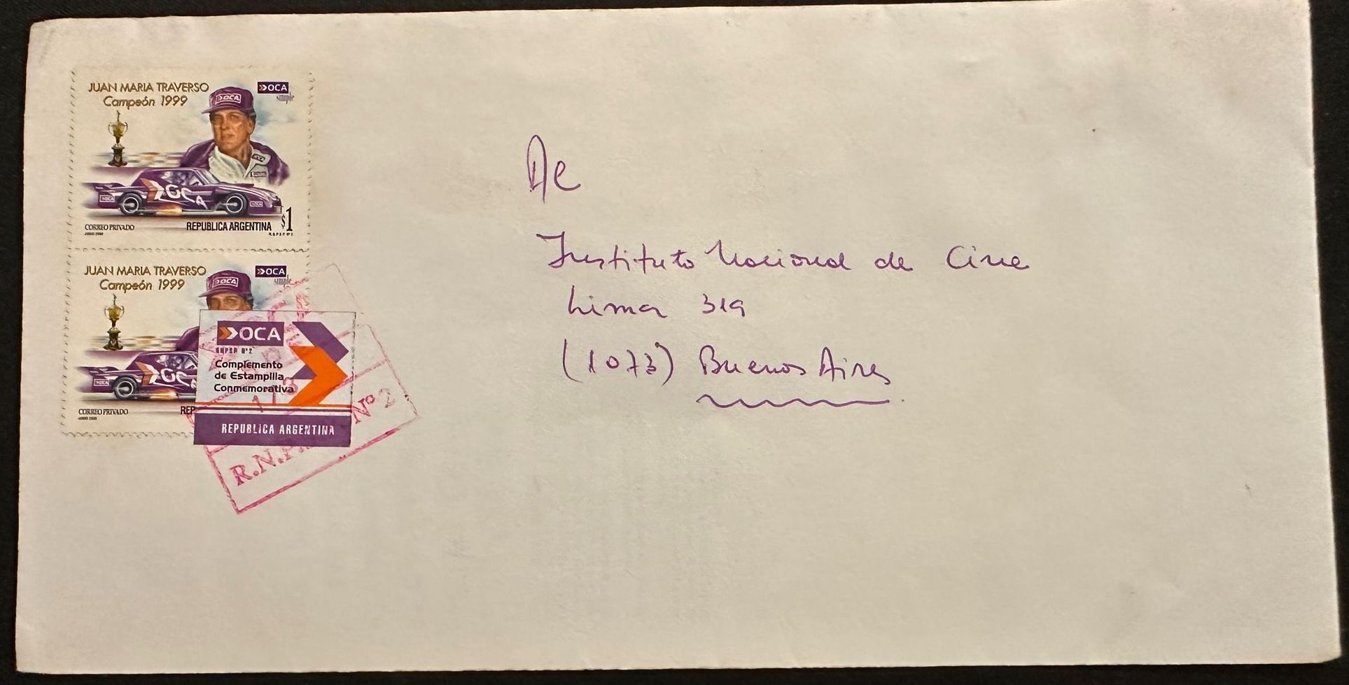CM) 2001. Argentina. Juan María Traversa. Race Cars. Internal Mail. XF ...
