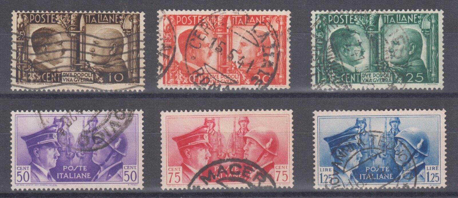 Italy Sc 413-418 used. 1941 Hitler & Mussolini, complete set, F-VF ...