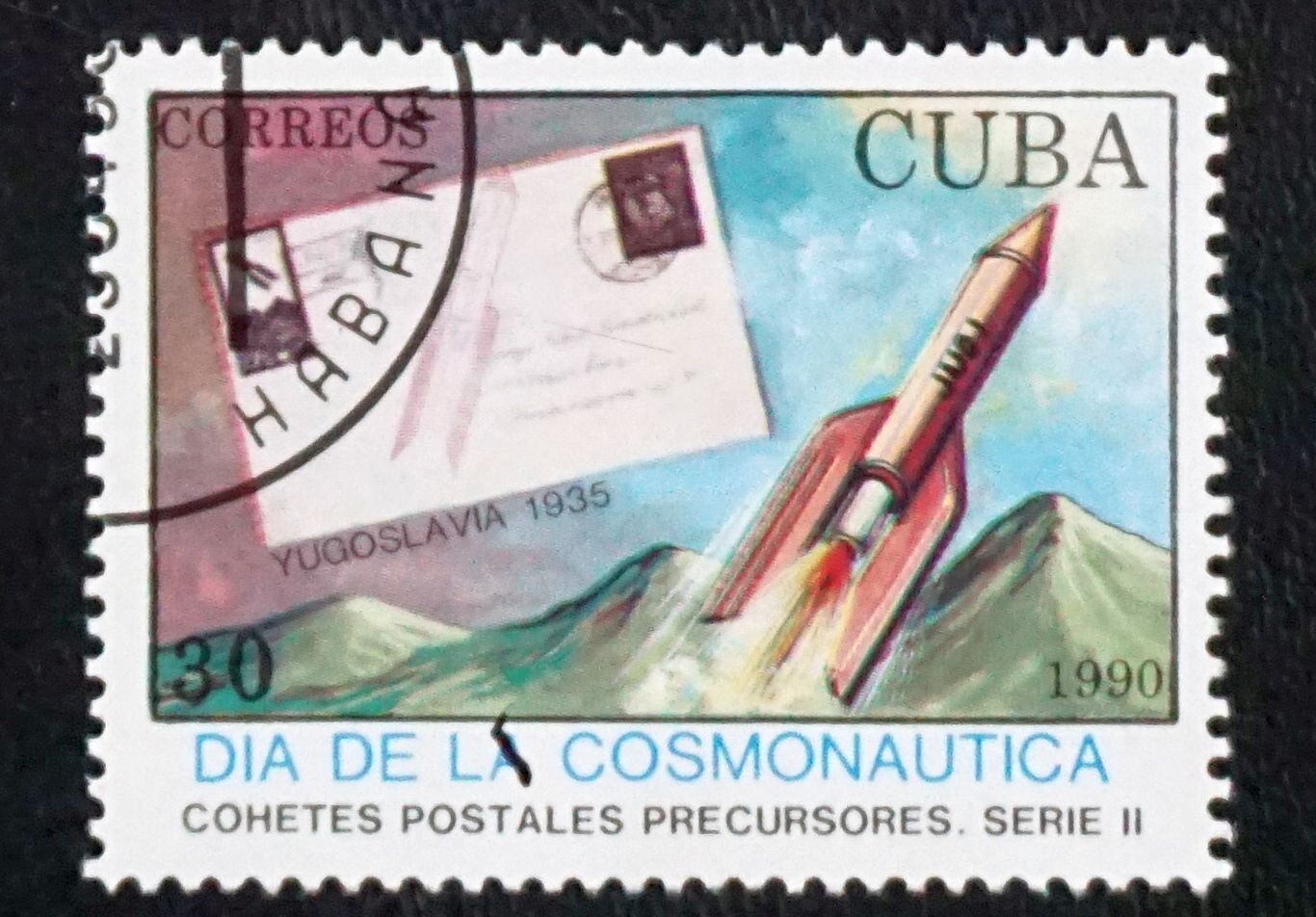 CUBA Sc# 3211 POSTAL ROCKET AVIATION flight mail 30c 1990 used cto ...