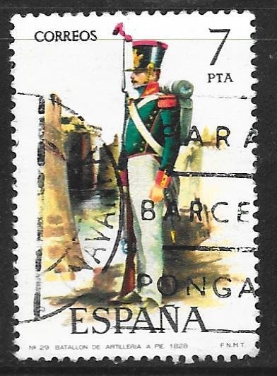 Spain 1992: 7p Foot soldier of Artillery battalion, 1828, used, F-VF ...