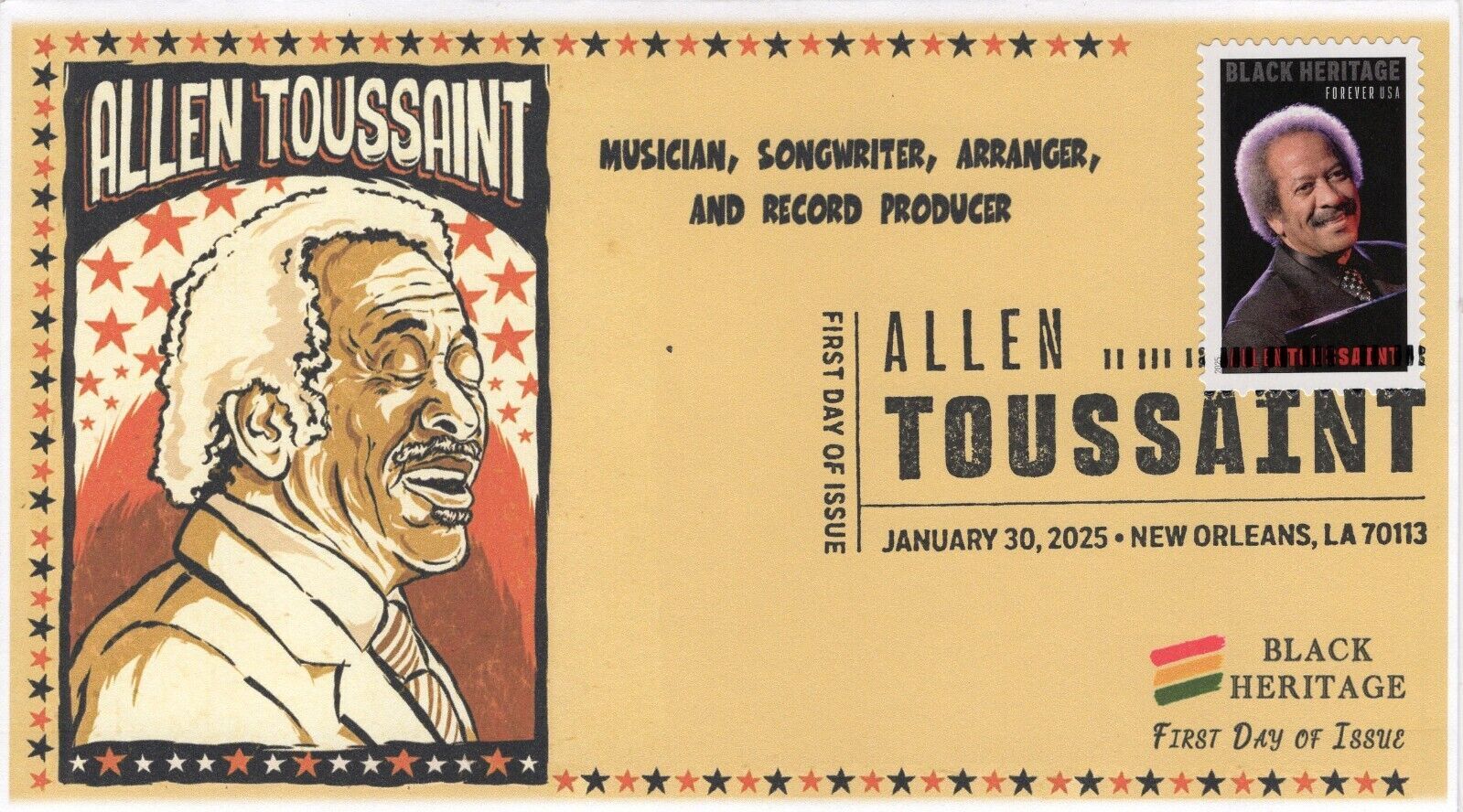 25-030, 2025, Allen Toussaint, First Day Cover, Pictorial Postmark, New ...