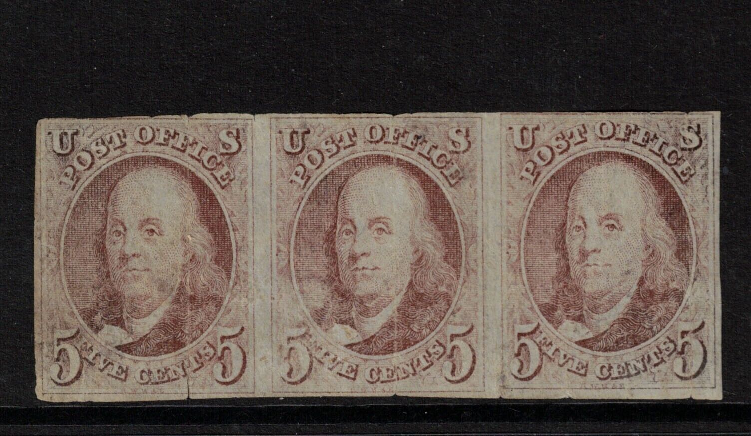 USA #1 Mint Fine Strip Of Three Hinged With Vertical Crease **With ...