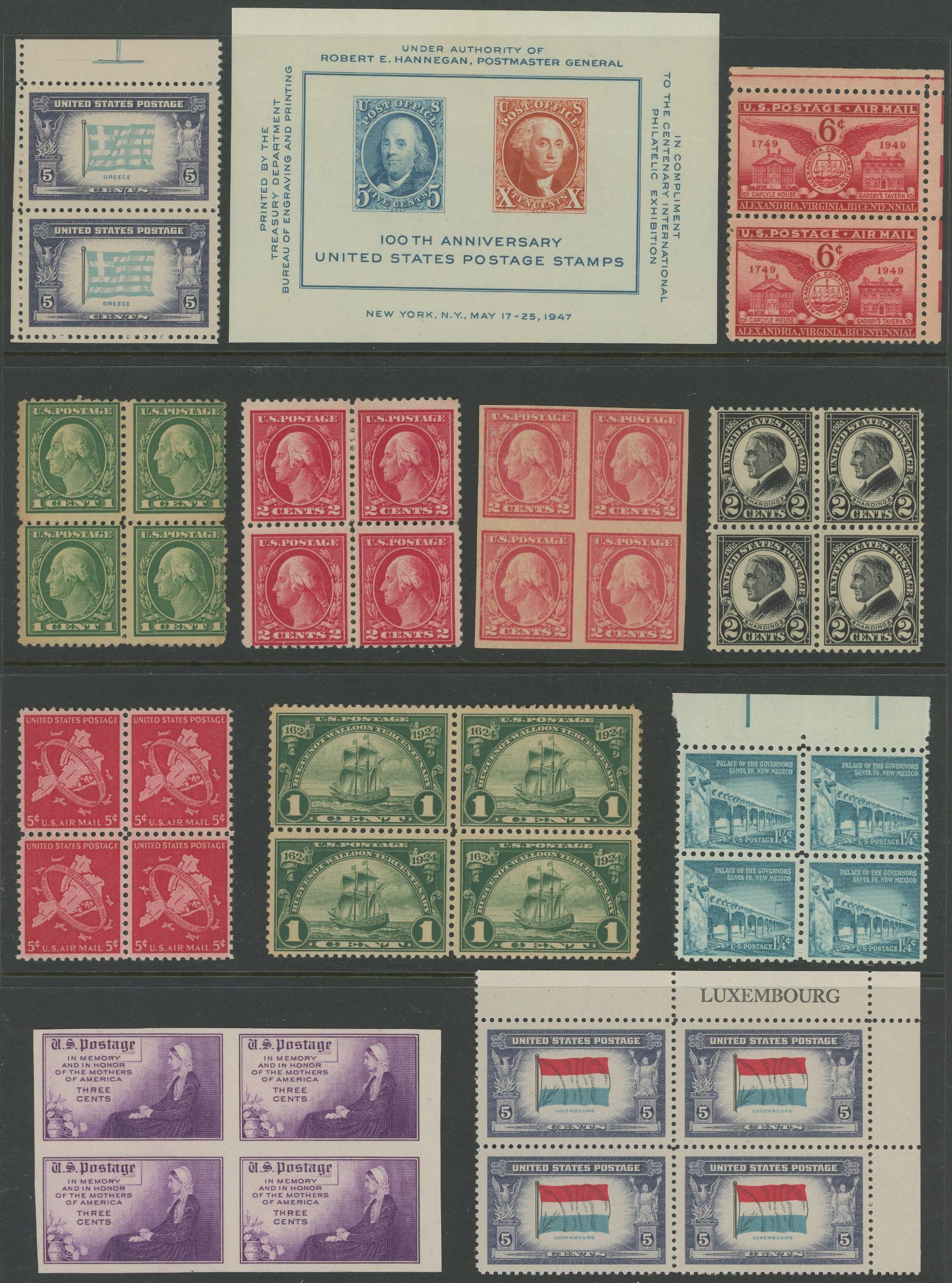 USA 28 diff mint blocks - front & back of book - some mixed condition ...