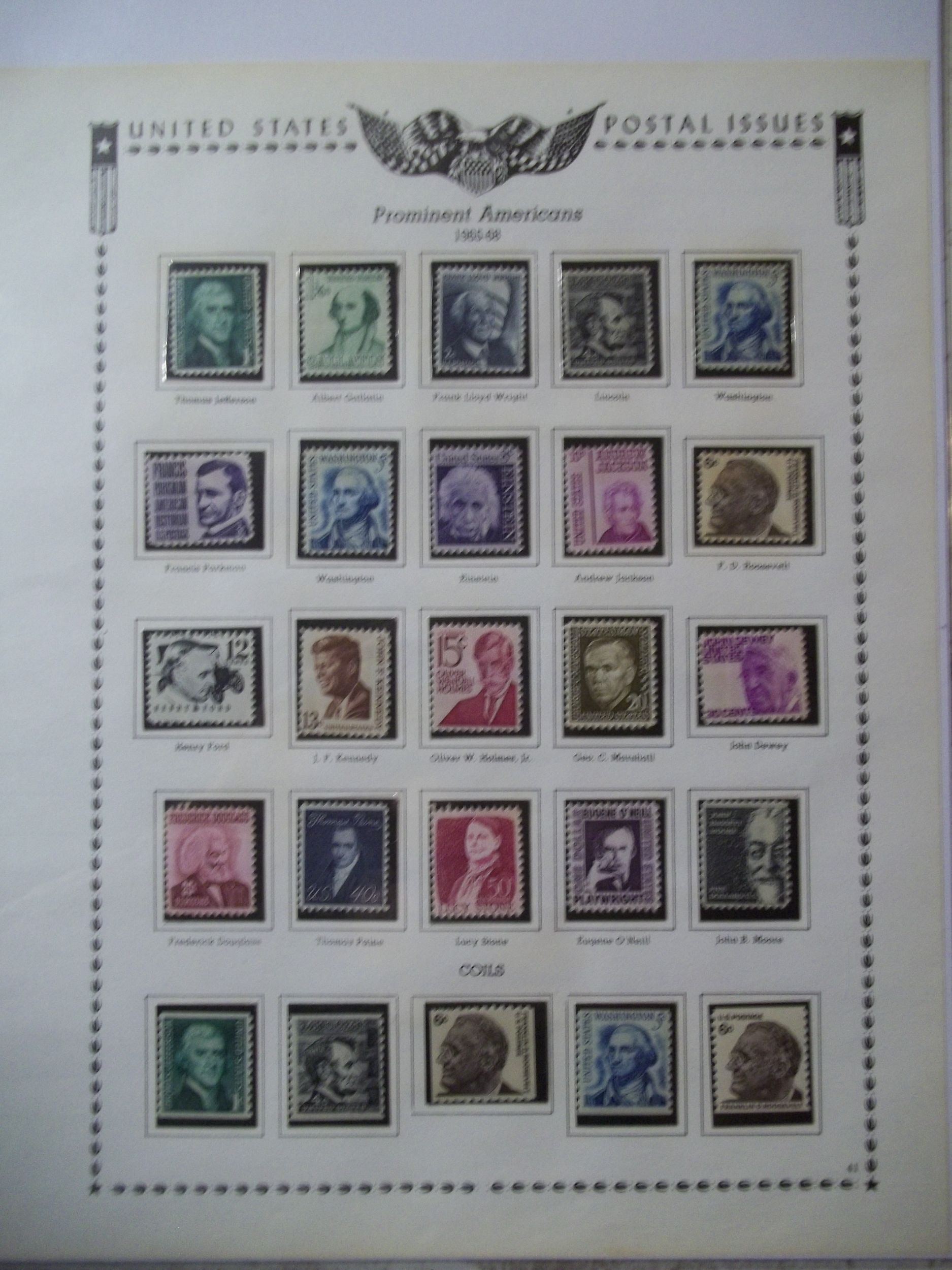 1965-68 Prominent Americans Minkus Sheet Last 5 Coils | United States ...