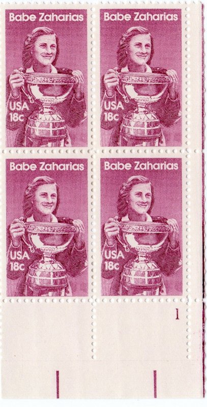 Scott #1932 & 1933 Bobby Jones Babe Zaharias Golf Plate Blocks Of 4 ...