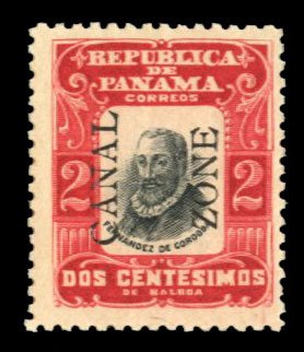 United States Possessions, Canal Zone #21 Cat$25, 1906 2c red and black ...