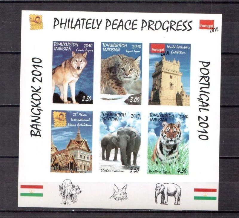 2010 Tajikistan wildlife animals tiger elephants wolf klb imperforated ...
