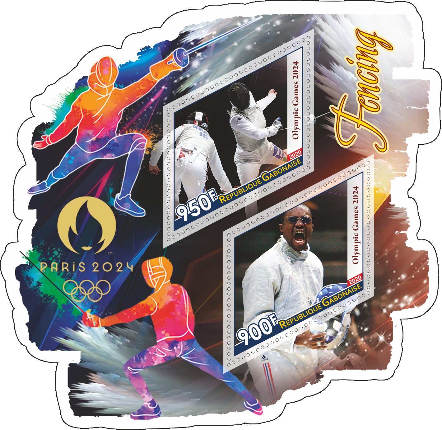 Stamps. Olympic Games Paris 2024 Fencing 2020 year, 1 sheets perforated ...