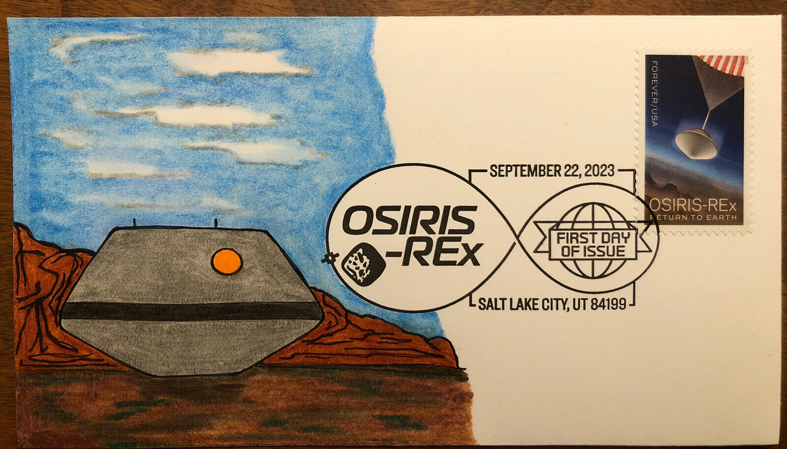 2023 Osiris-Rex FDC HAND DRAWN PAINTED CACHET Capsule Landed Salt Lake ...