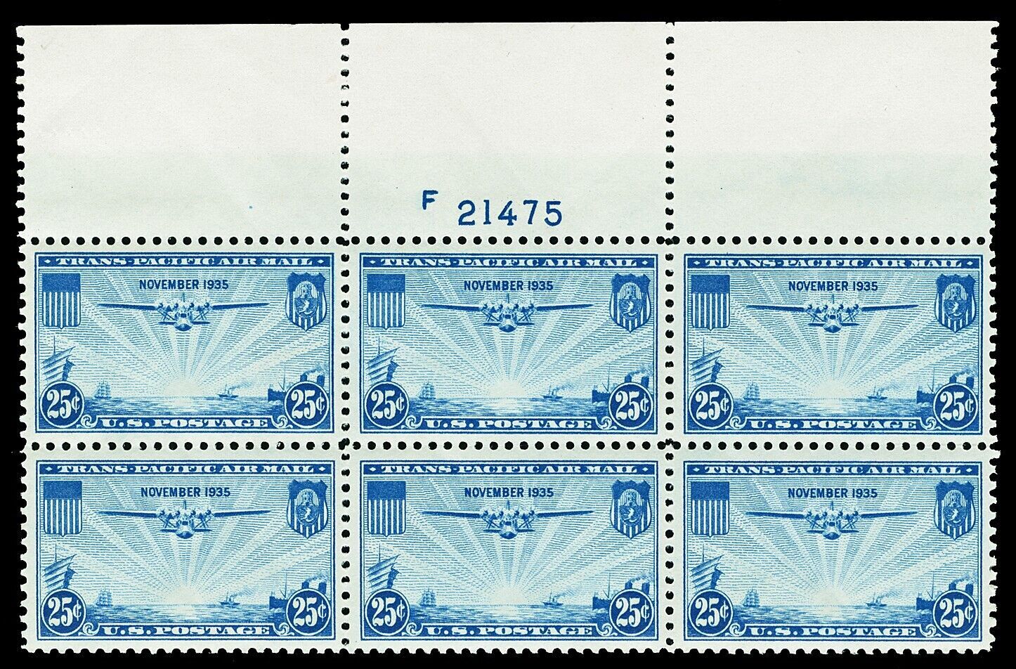 Scott C20 1935 25c Trans-Pacific Airmail Plate Block of 6 Mint VF NH ...