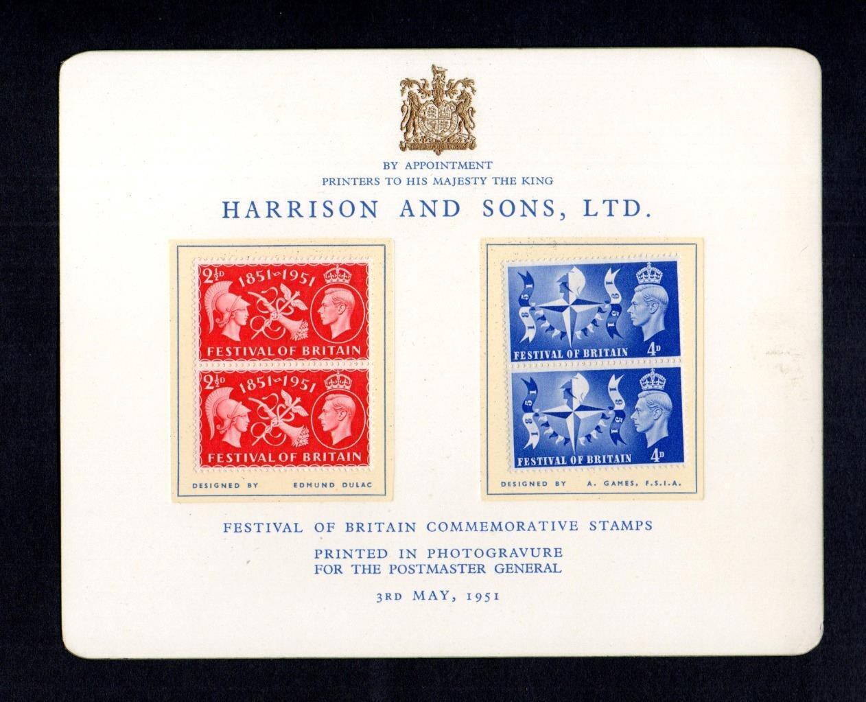 1951 Festival Harrison & Sons Presentation Card | Great Britain, Stamp ...