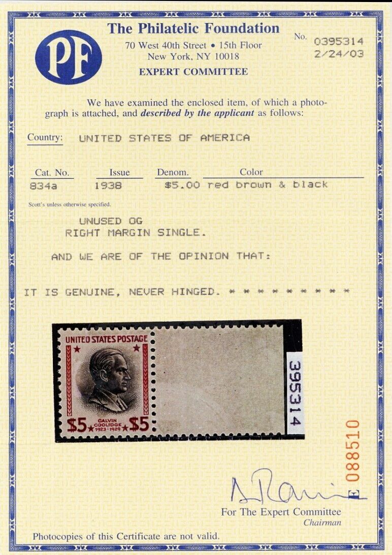 834a, Mint NH XF $5 - Red Brown And Black - VERY RARE! - PFC * Stuart ...