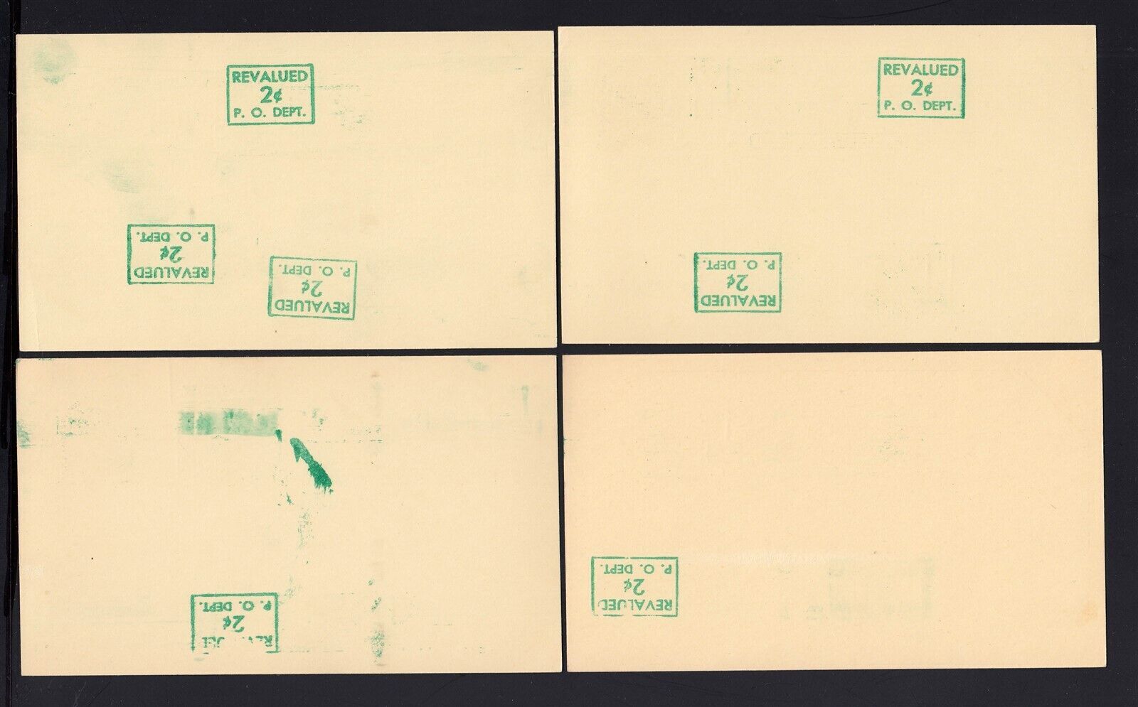 UX39 (4) Mint Postal Cards, MULTIPLE Surcharges Front/Back Group #4 ...