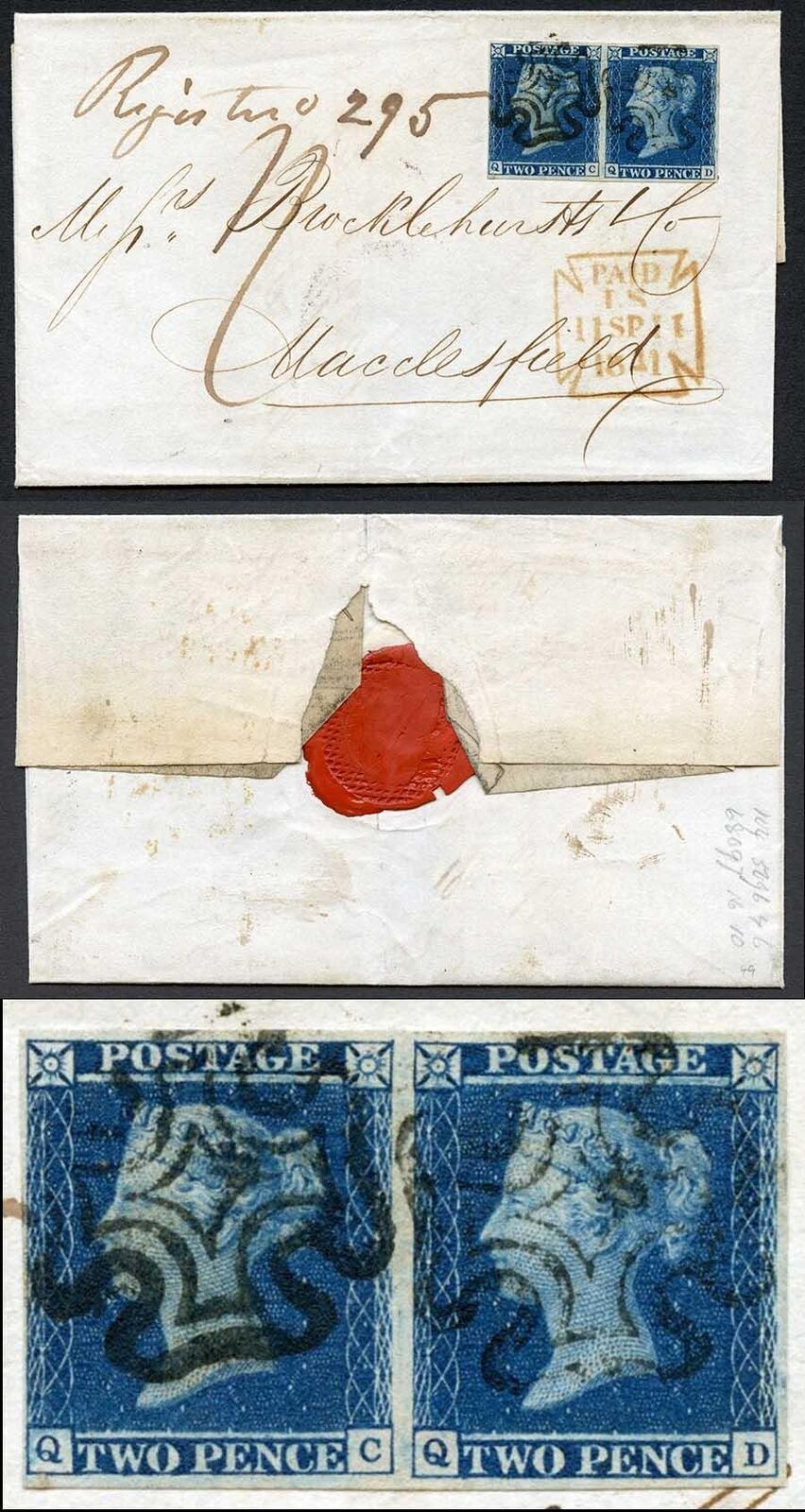 1841 2d (QC/QD) 1841 Registered Letter bearing 2d Pair (Earliest ...
