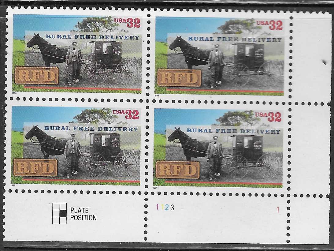 US #3090 32c Rural Free Delivery Plate Block of 4 CV $3.50 | United ...