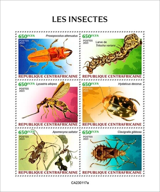 Central Africa - 2023 Insects, Beetle, Tur Pod Bug - 6 Stamp Sheet ...