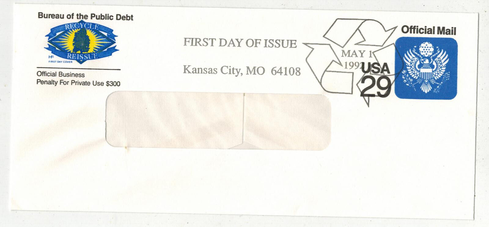 1992 Eagle Official Business Mail ENV. Uo85 Savings Bond Window ENV ...