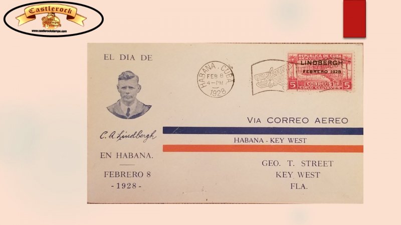 O) 1928 Cuba, Charles Augustus Lindbergh Aviator, Seaplane Over Havana ...