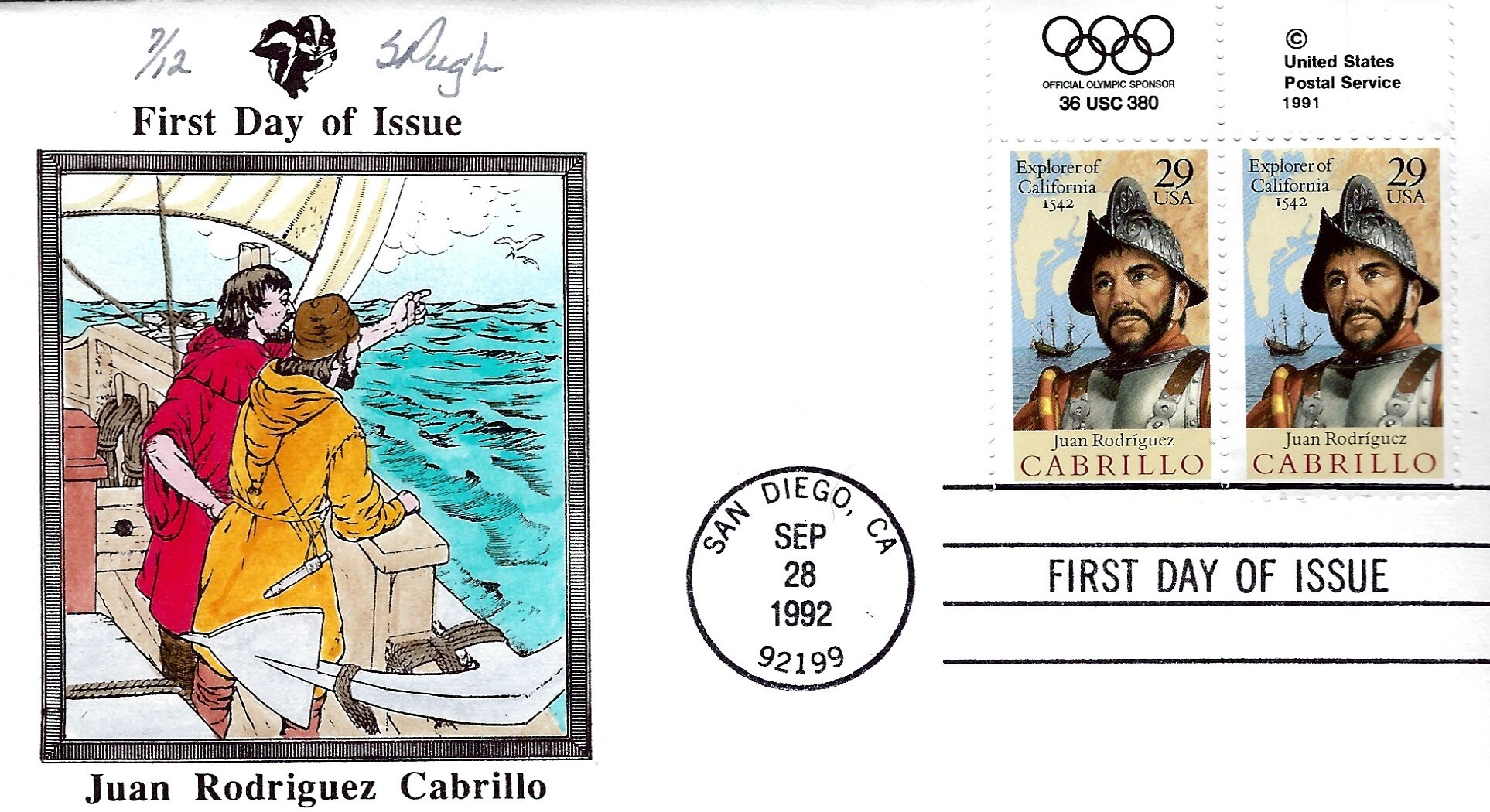 Rare Pugh Design/Painted Olympic Selvage Juan Cabrillo...7 of Only 12 ...