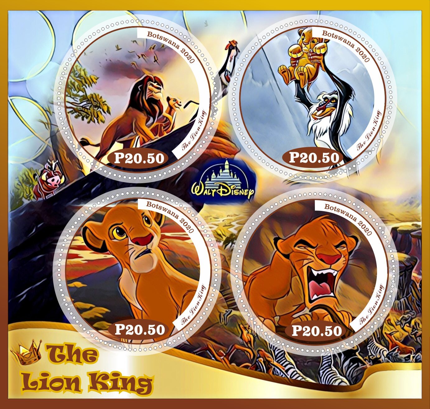 Stamps. Cartoons, Disney, Lion King 2020 year 1+1 sheets perforated ...