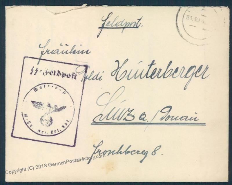 Waffen SS 3rd Reich Germany Polizei Art Abt WWII Police Feldpost Cover ...