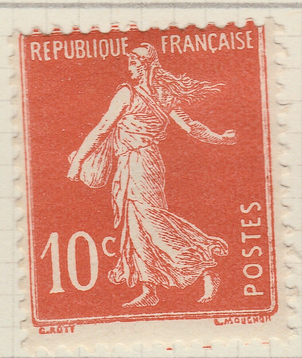 France Type Sower 1907 10c Scarlet Type IA MH* Stamp Y&T 138c ...