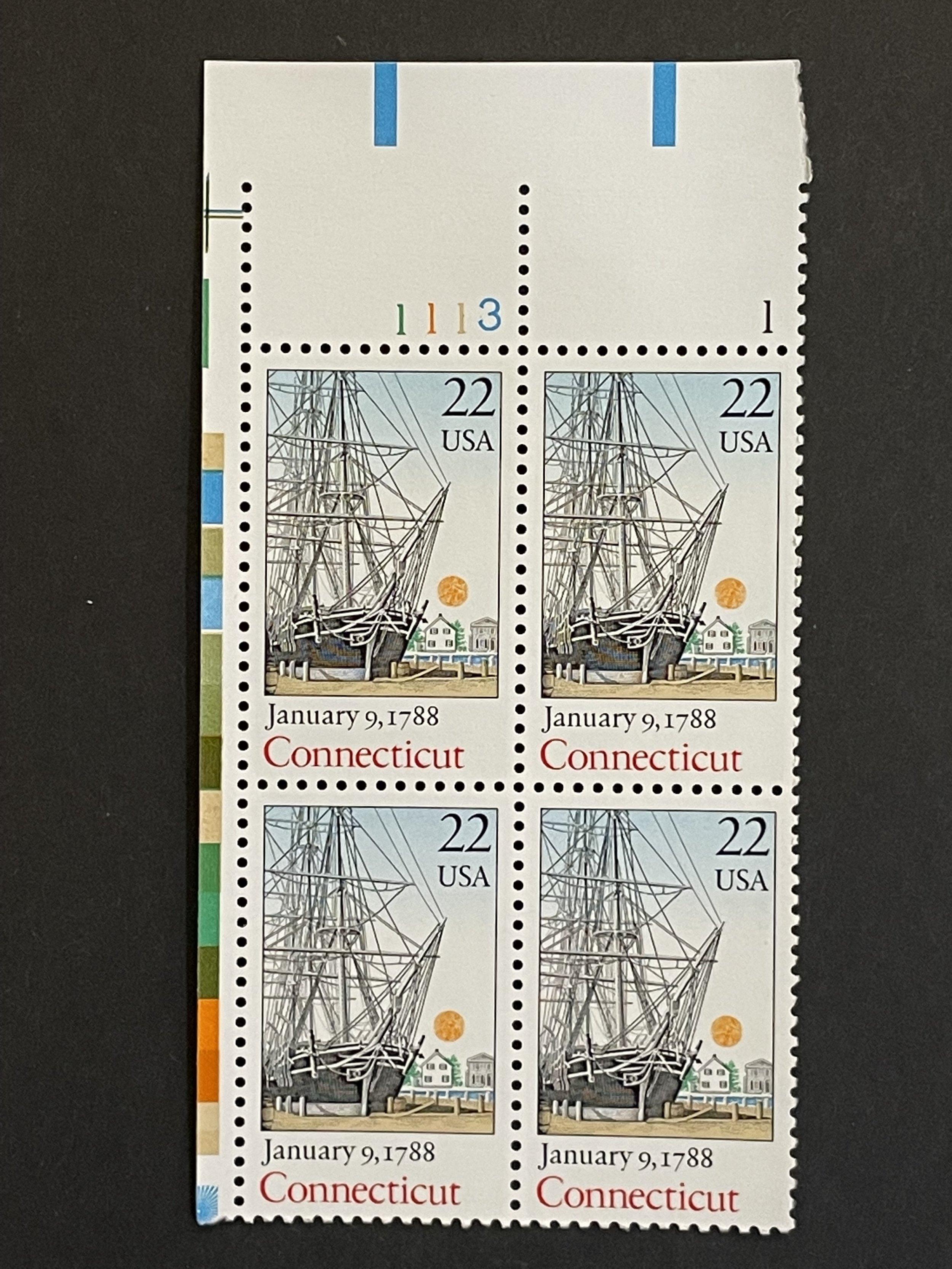 Scott# 2340 22-cent Connecticut Constitution Ratification, MNH Plate ...