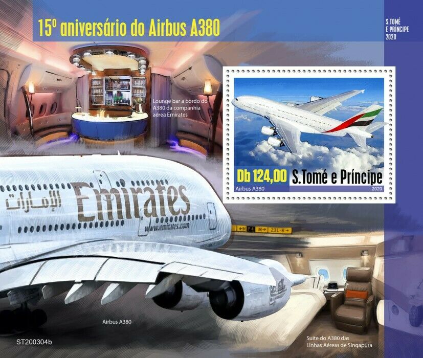 Sao Tome & Principe Aviation Stamps 2020 MNH Airbus A380 Aircraft 1v S ...