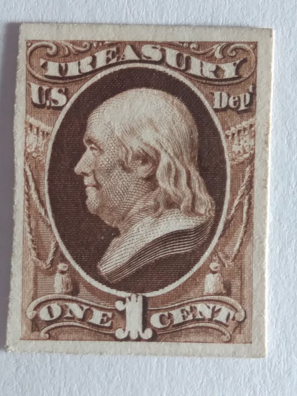 Scott #O72P Card Proof 1 Cent Treasury Note Great Color and Great ...