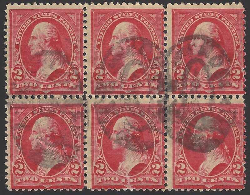 US Scott #252 - Used Fine Block of 6 Stamps, 2c George Washington 1894 ...
