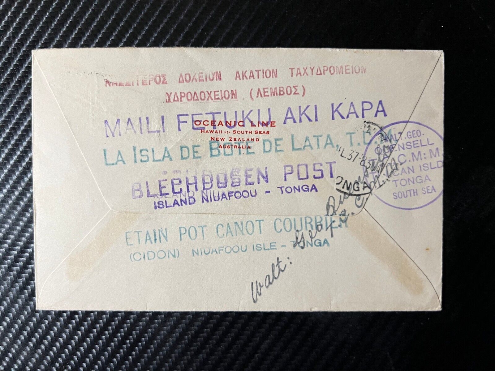 1937 Fiji Tin Can Canoe Mail Cover Suva to Niuafoou Tonga British ...