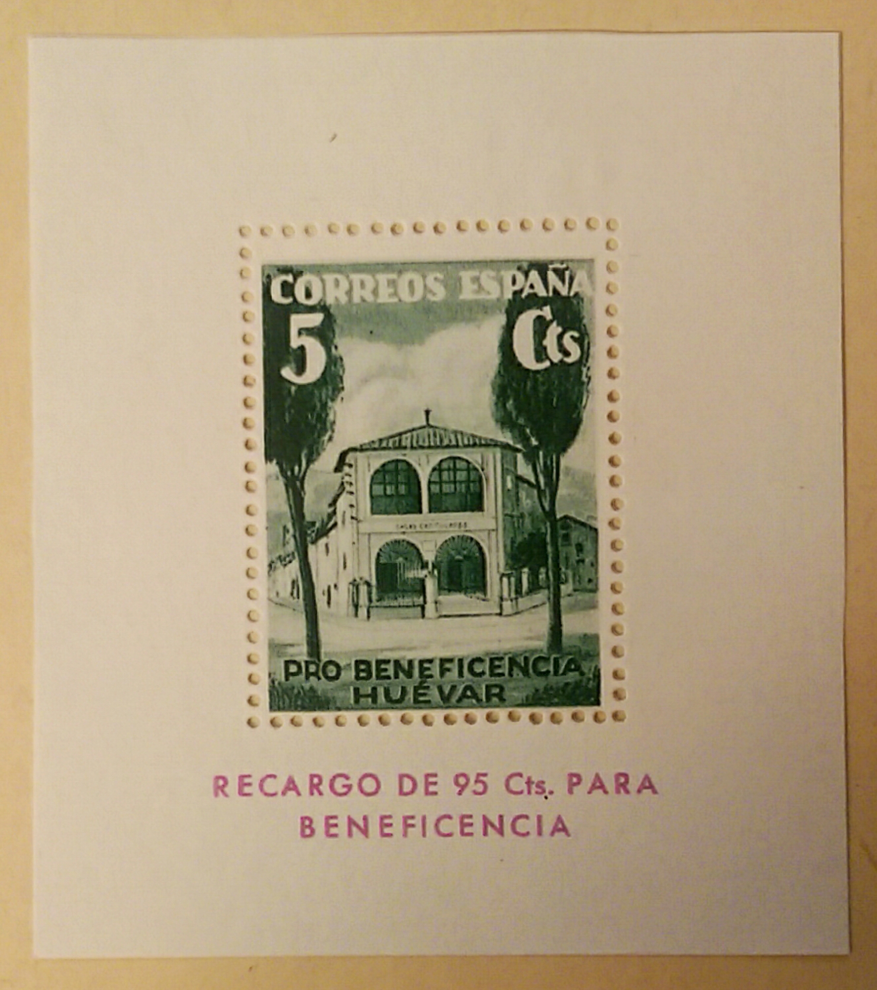 Spain 1938 Stamp Civil War, Huévar, Pro Beneficencia 5c + Recargo 95c ...