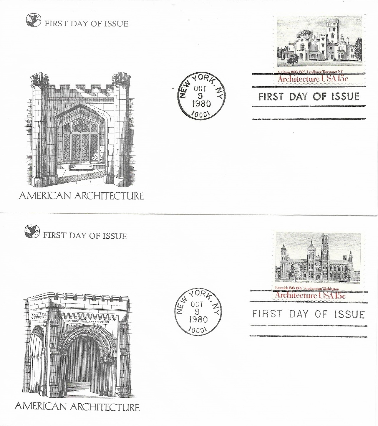 1980 FDC, #1838-1841, 15c American Architecture, Readers Digest (4 ...