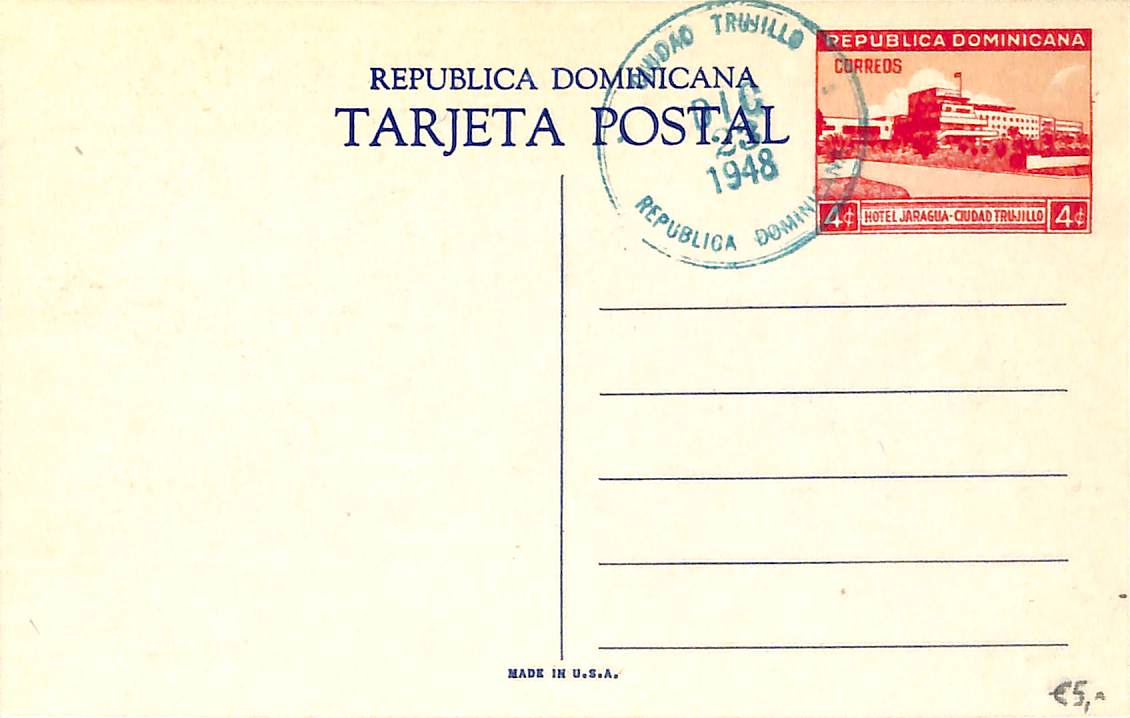 Dominican Republic 1948, Illustrated postcard 4c, Columbus Alcazar ...
