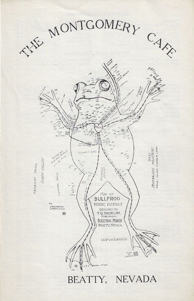 Circa 1905 – Cafe menu with map of the Bullfrog mining area E1315 ...
