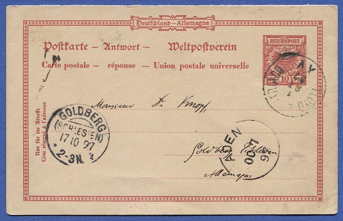 AUSTRIA LLOYD 1897 Rare LLOYD AUSTRIACO XV ship cancel on Germany ...
