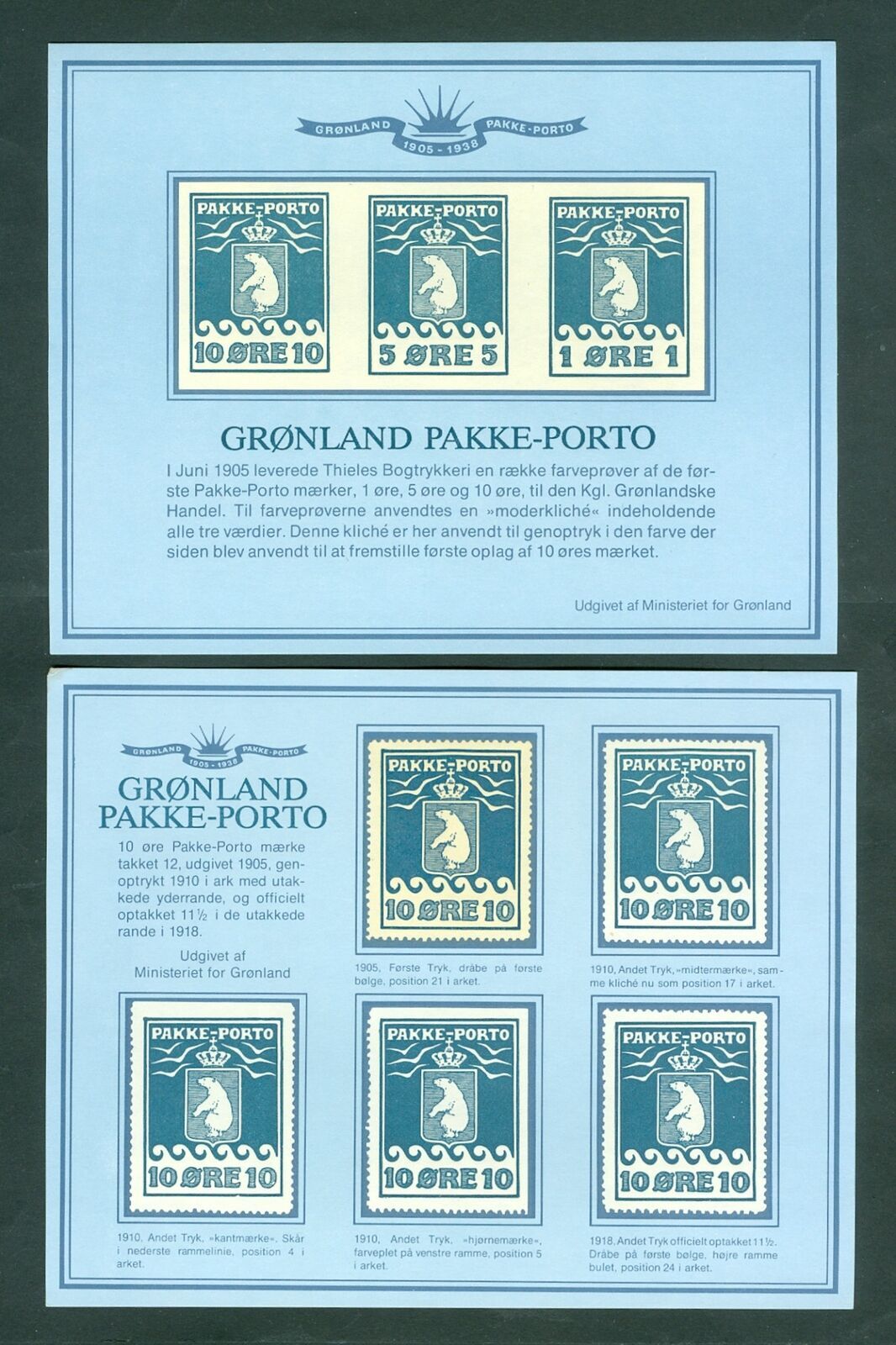 Greenland. 1983. 5 Sheet Reprint 1905 Parcel Stamp. 1-5-10- Ore. Blue ...