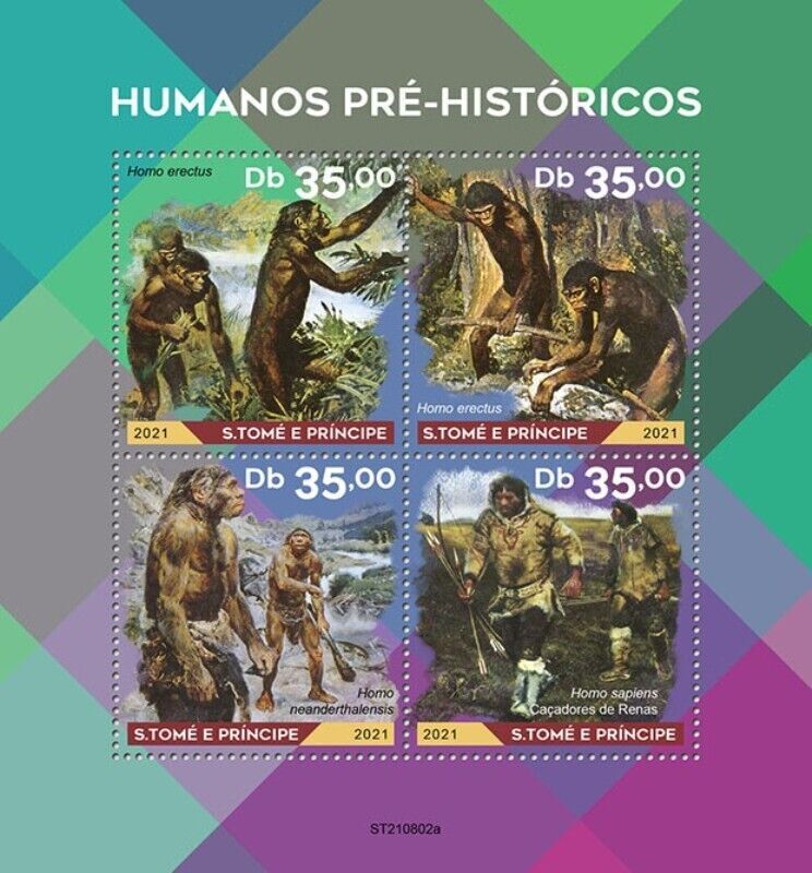 St Thomas - 2021 Prehistoric Humans - 4 Stamp Sheet - ST210802a ...