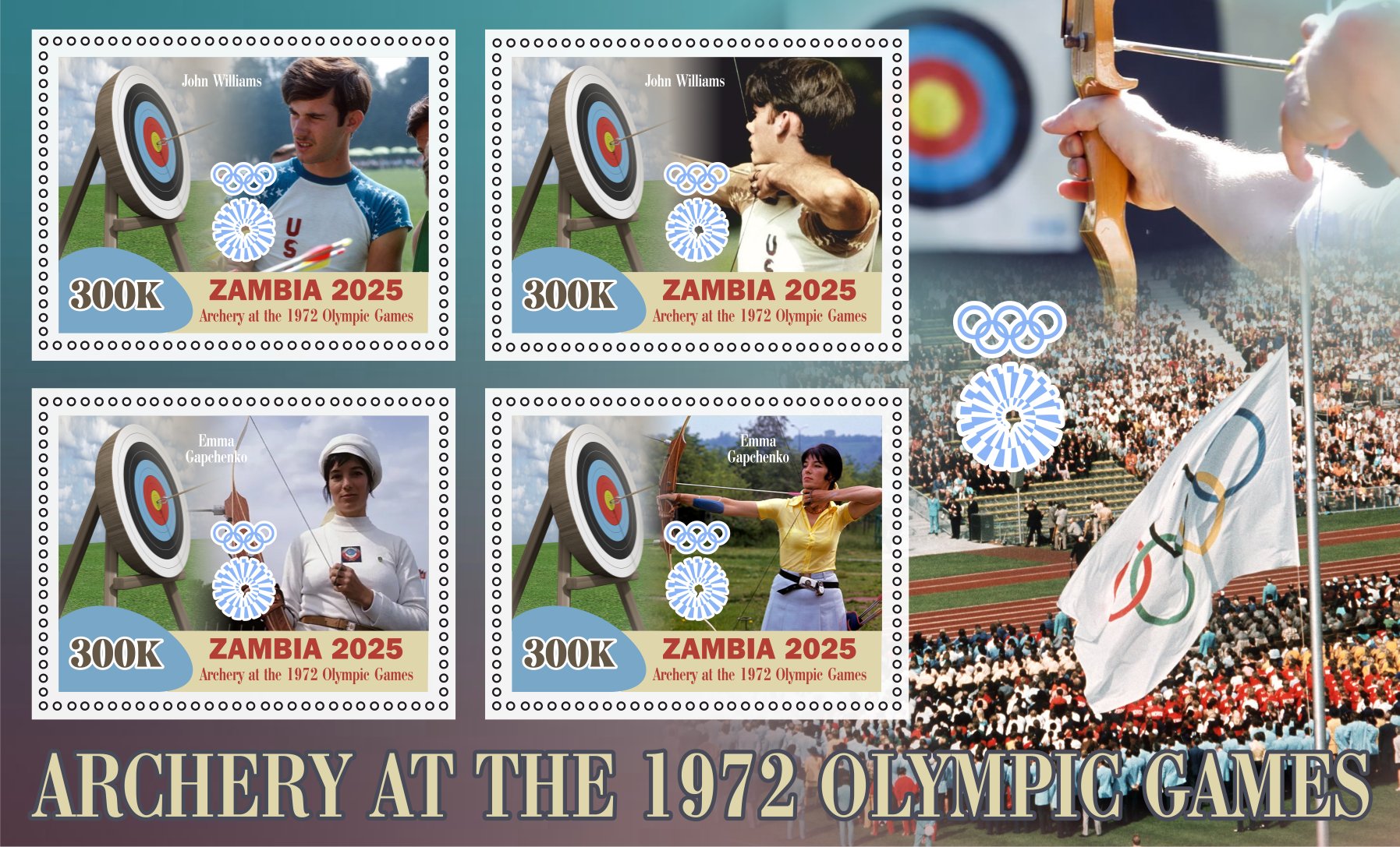 Stamps.Olympic Games 1972 Archery 8 sheets perforated 2025 year ...