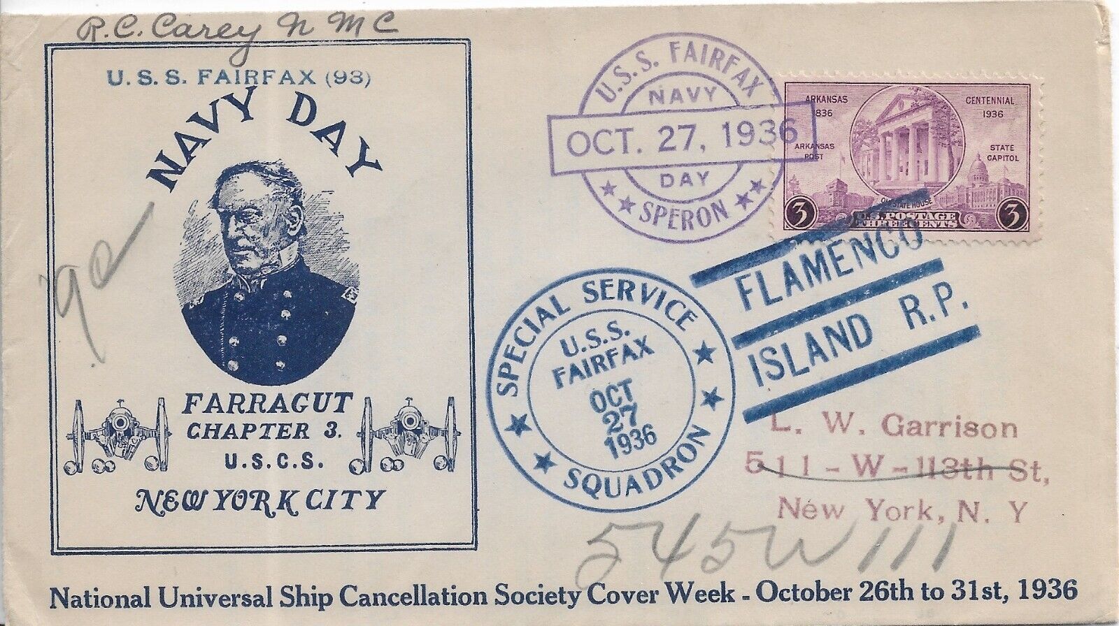 1936 USS Fairfax DD-93 to New York, NY Navy Day (N8271) | United States ...