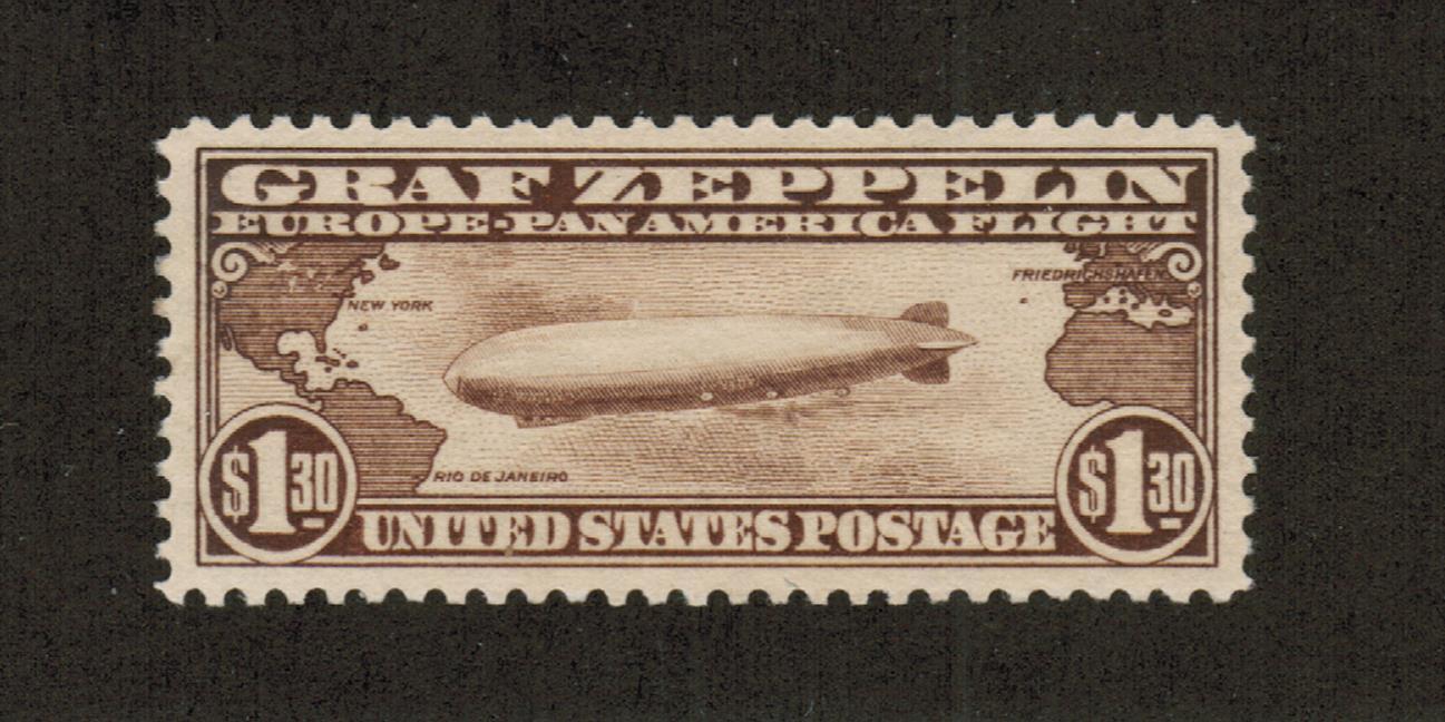 US USA Sc# C14 MH FVF Zeppelin Map $1.30 brown | United States, Air ...