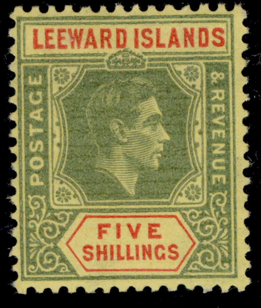 LEEWARD ISLANDS GVI SG112b, 5s green & red/yellow, NH MINT. Cat £35 ...