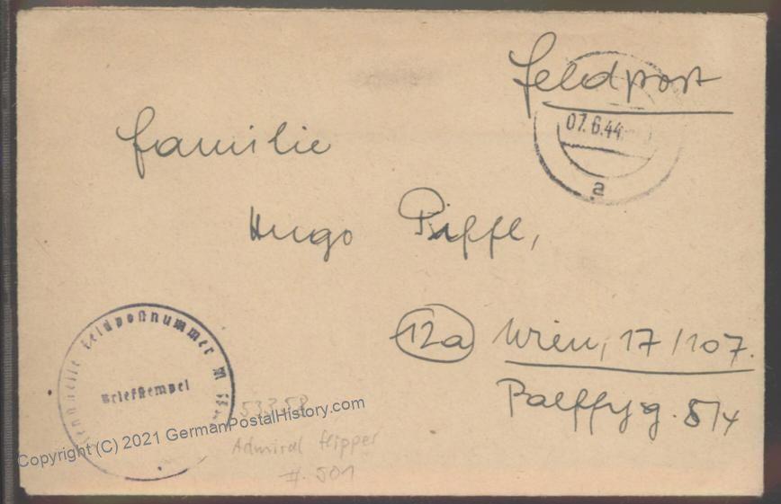 3rd Reich Germany 1944 Kriegsmarine Kreuzer Admiral Hipper Feldpost ...